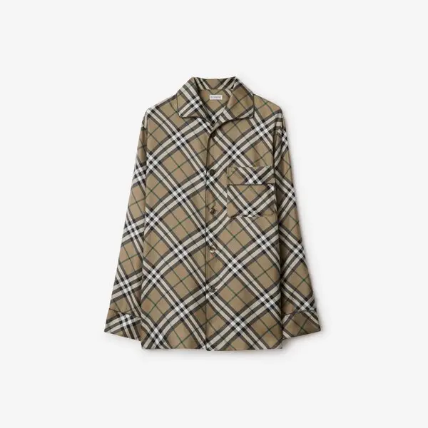 Burberry Check Silk Pyjama Shirt - Linden Beige