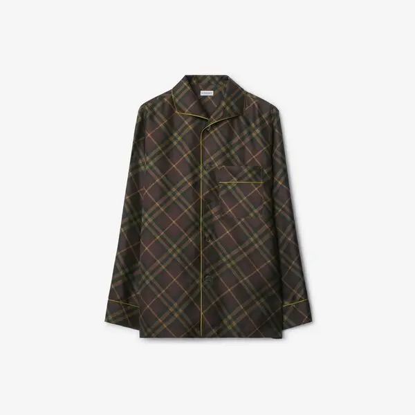 Burberry Check Silk Pyjama Shirt - Truffle Brown