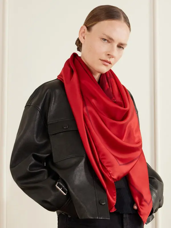 Saint Laurent Cassandre Printed Silk-satin Scarf - Red