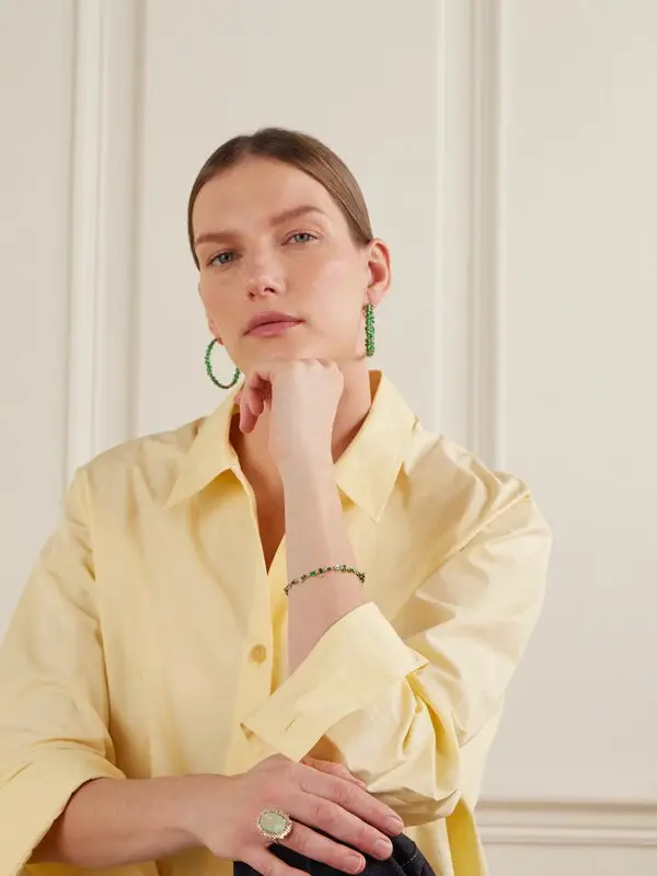 SUZANNE KALAN 18-karat Gold Emerald Hoop Earrings