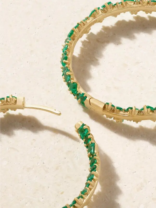SUZANNE KALAN 18-karat Gold Emerald Hoop Earrings