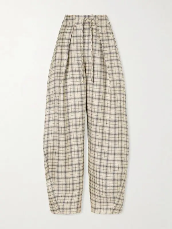 KALLMEYER Clemence Pleated Checked Linen-blend Pants - Gray