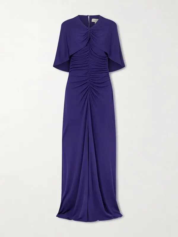 KALLMEYER Matilda Ruched Cape-effect Jersey Gown - Purple