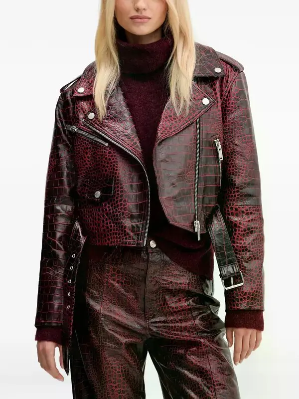 GESTUZ Crocodile-effect Biker Jacket