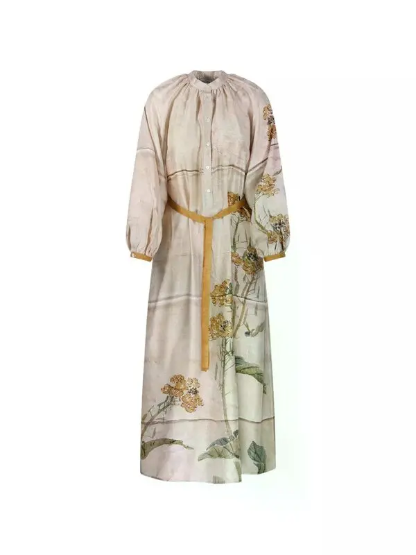 PIERRE-LOUIS MASCIA Floral-print Belted Midi Dress - Neutrals