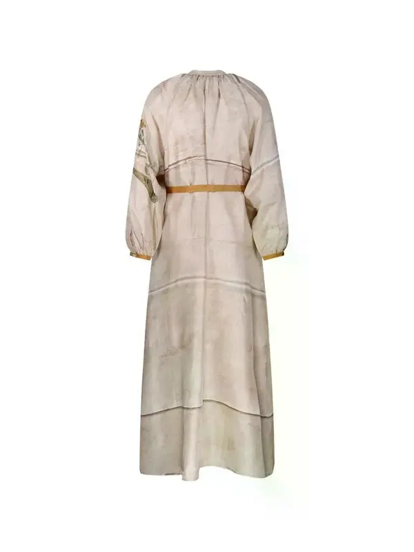 PIERRE-LOUIS MASCIA Floral-print Belted Midi Dress - Neutrals