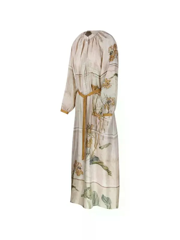 PIERRE-LOUIS MASCIA Floral-print Belted Midi Dress - Neutrals