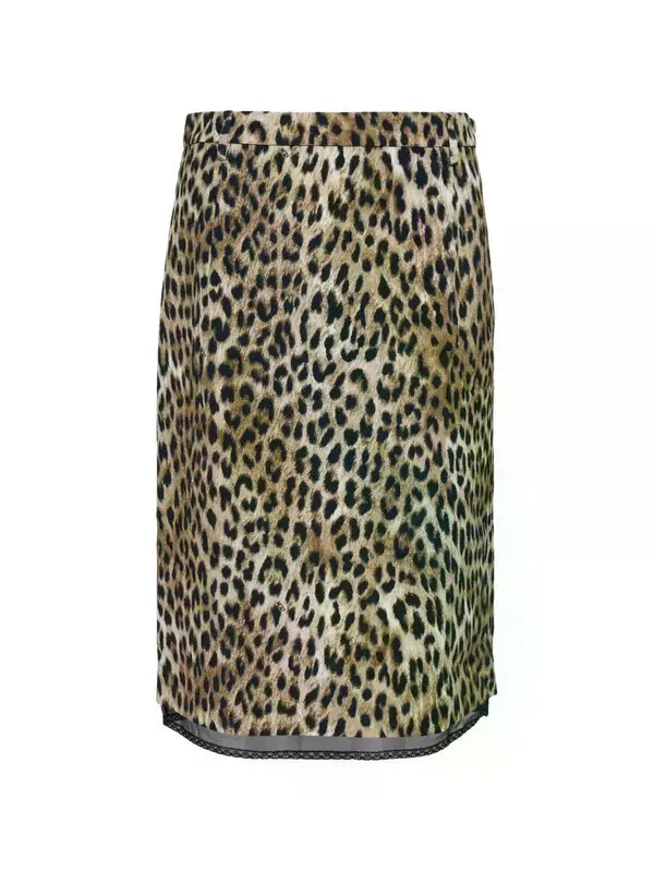 N°21 Animal-print Lace Trim Midi Skirt