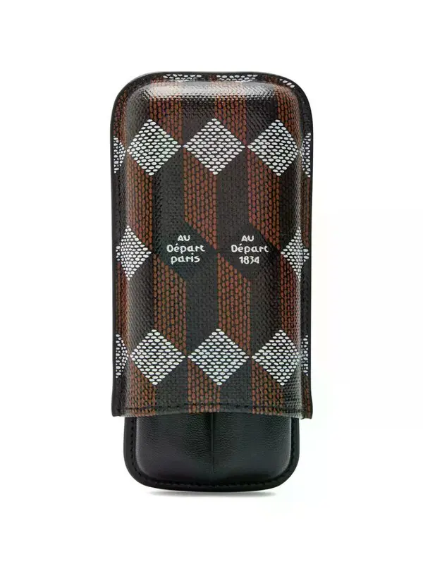 AU DEPART Printed Leather Cigar Case - Black
