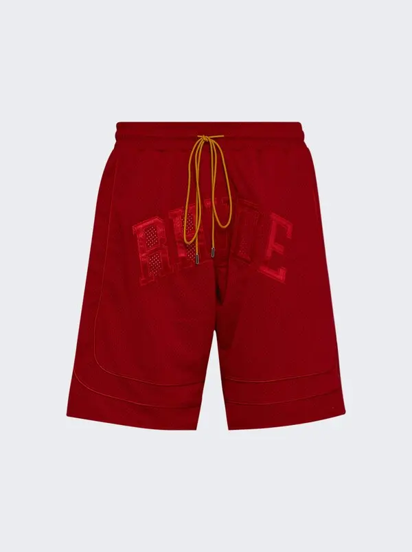 Rhude Baggy Mesh Collegiate Logo Shorts - Red