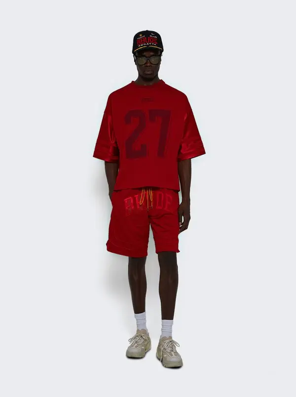 Rhude Baggy Mesh Collegiate Logo Shorts