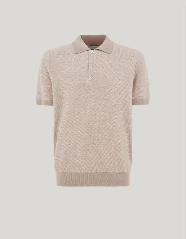 Canali Microstructured Cotton Polo Shirt With Plain-knit Collar - Beige