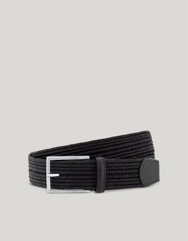 Canali Woven Leather Belt - Black