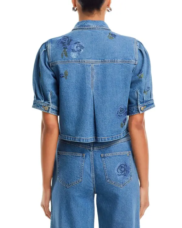 Cinq À Sept Heatset Roses Denim Halsie Top