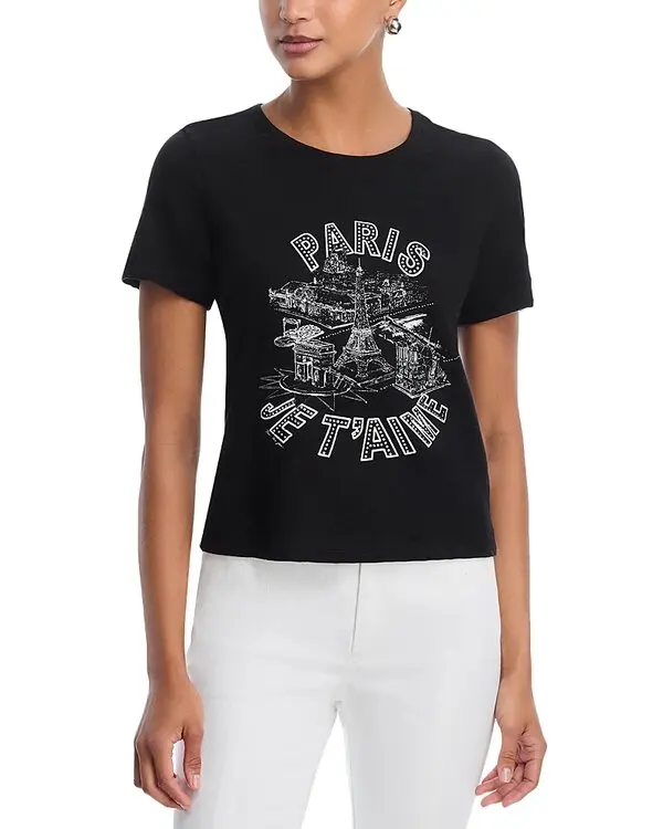 Cinq À Sept Rhinestone Paris Je T'aime Shrunken Tee - Black/white