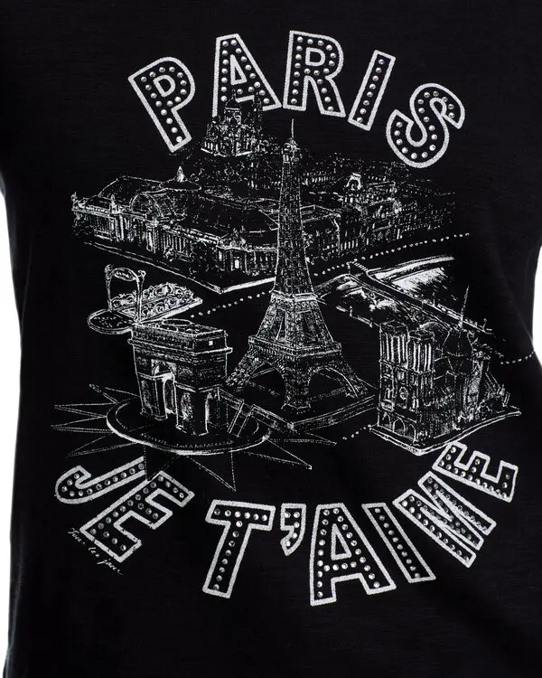 Cinq À Sept Rhinestone Paris Je T'aime Shrunken Tee - Black/white