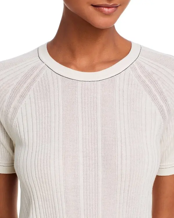 Rag & Bone Ribbed Short Sleeve Knit Tee - Ivory