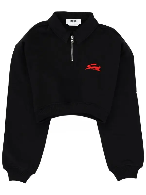 MSGM Follow The Rabbit" Collared Sweatshirt - Black