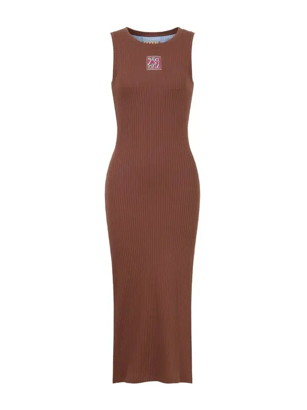Marni Frame Logo Midi Dress - Brown