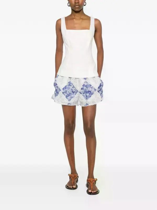 TWINSET Floral Print Ramie Shorts