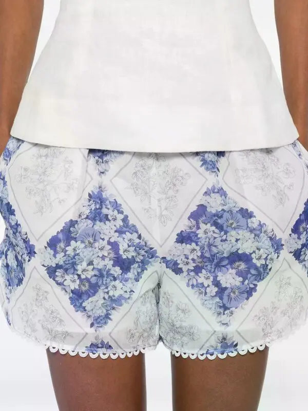TWINSET Floral Print Ramie Shorts