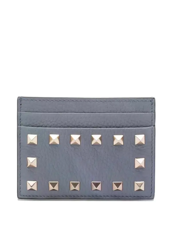 Valentino Garavani Rockstud Leather Card Holder - Grey