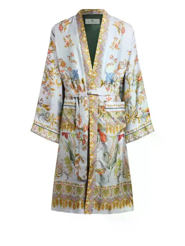 Etro Printed Silk Robe - Blue