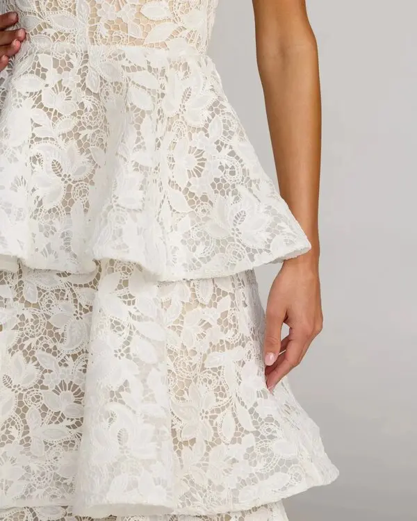 Mac Duggal Lace Tiered Ruffle Midi Dress