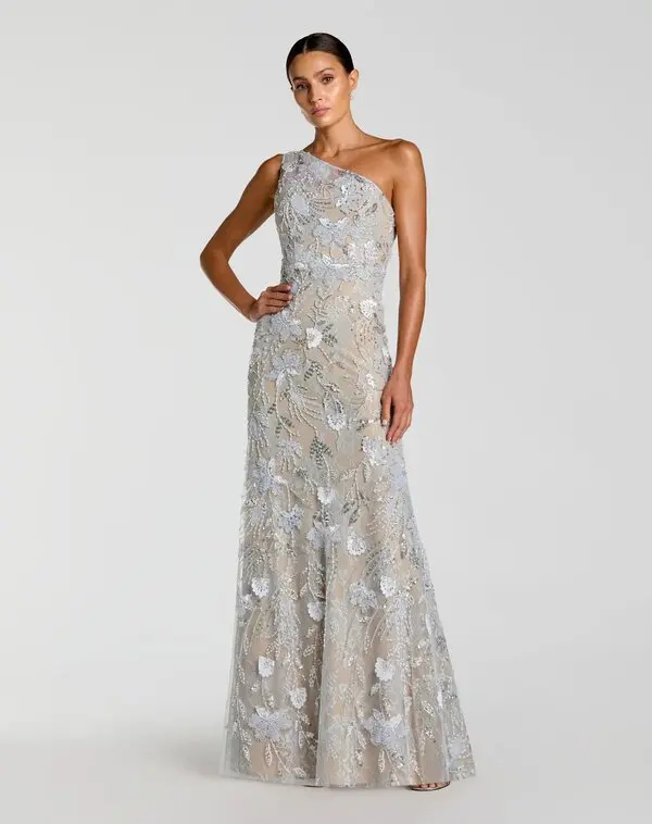 Mac Duggal Embellished Lace One-shoulder Gown - Blue