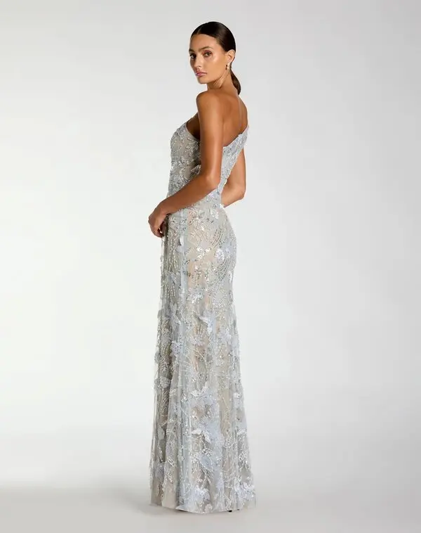 Mac Duggal Embellished Lace One-shoulder Gown - Blue