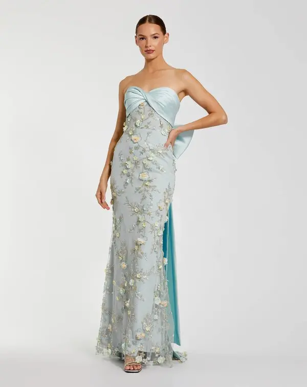 Mac Duggal Strapless Sweetheart Embellished Gown With Statement Bow