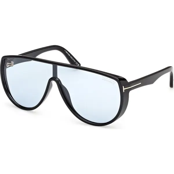 TOM FORD Achilles 138mm Shield Sunglasses - Shiny Black/blue