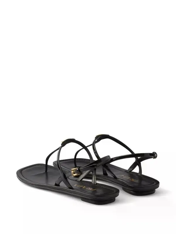 Prada Patent Leather Thong Sandals With Enamelled Triangle Logo