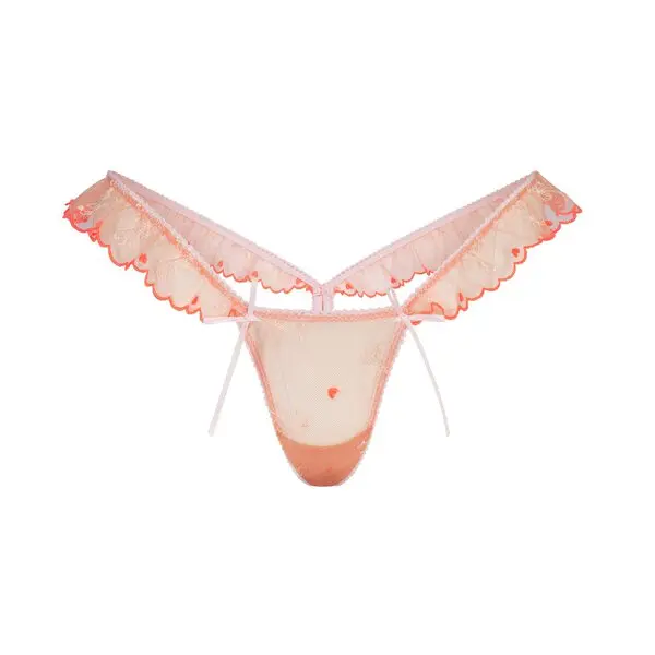 SKIMS Embroidered Tulle Butterfly Thong - Guava Heart Tulle