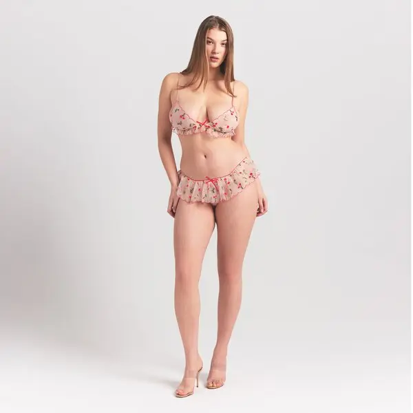 SKIMS Skimpy Triangle Bralette | Pink | Medium | Embroidered Tulle - Primrose Cherry Tulle