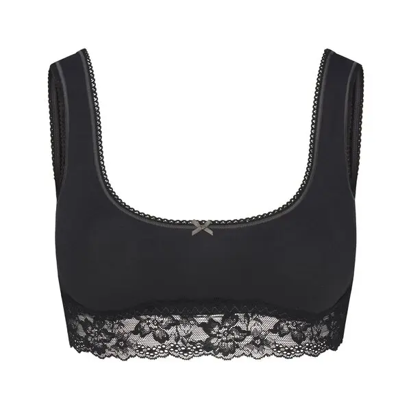 SKIMS Lightweight Cotton Lace Scoop Bralette - Soot Tonal
