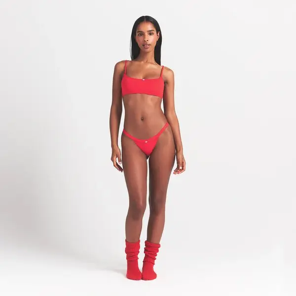 SKIMS Logo Picot Scoop Bralette | White | | Lightweight Cotton - Ruby Tonal