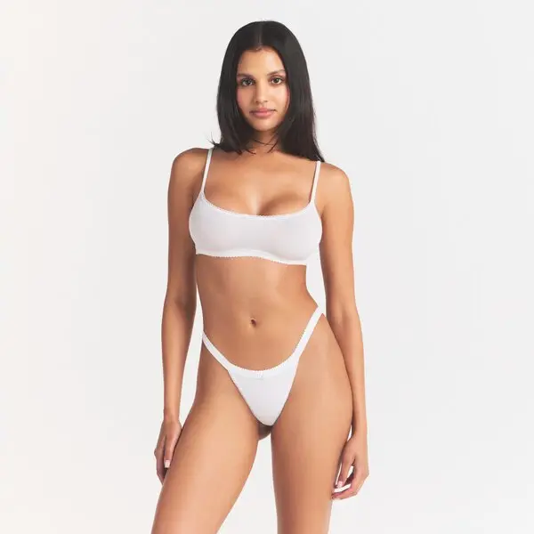 SKIMS Logo Picot Scoop Bralette | Pink | | Lightweight Cotton - Snow