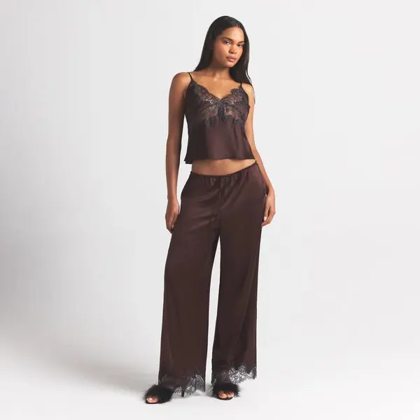 SKIMS Silk Lace Straight Leg Pant - Espresso Contrast