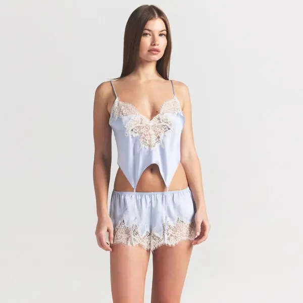 SKIMS Silk Lace Garter Cami And Short Set - Periwinkle Contrast