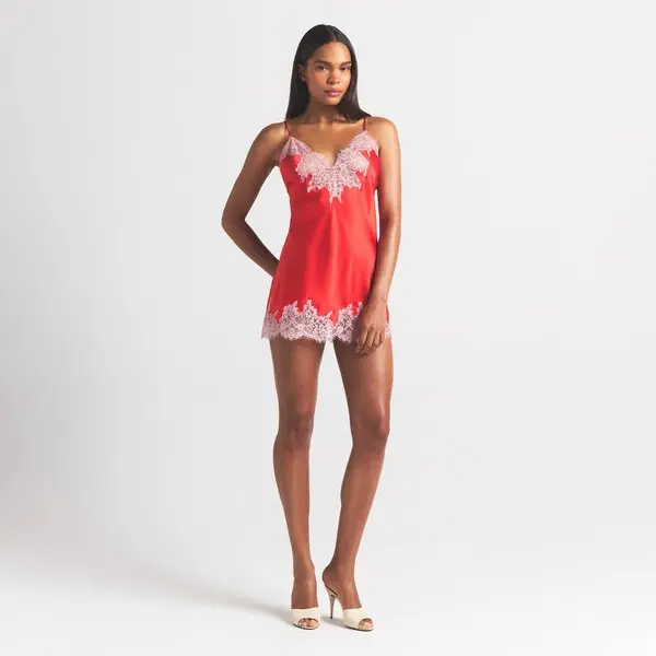 SKIMS Lace Mini Slip Dress - Ruby Contrast