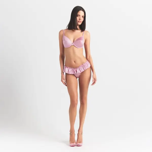 SKIMS Flutter Dipped Thong | Pink | | Stretch Satin - Halite