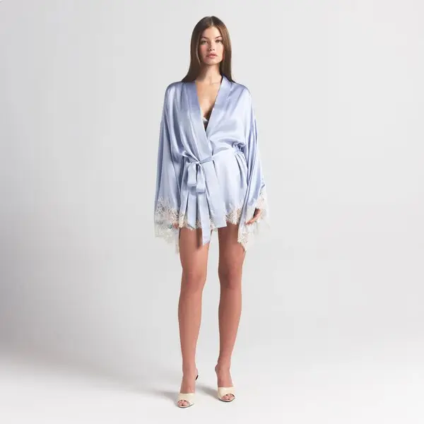 SKIMS Lace Robe | Deep Neutral | | Silk - Periwinkle Contrast