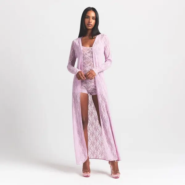 SKIMS Stretch Lace Long Robe - Baby Pink