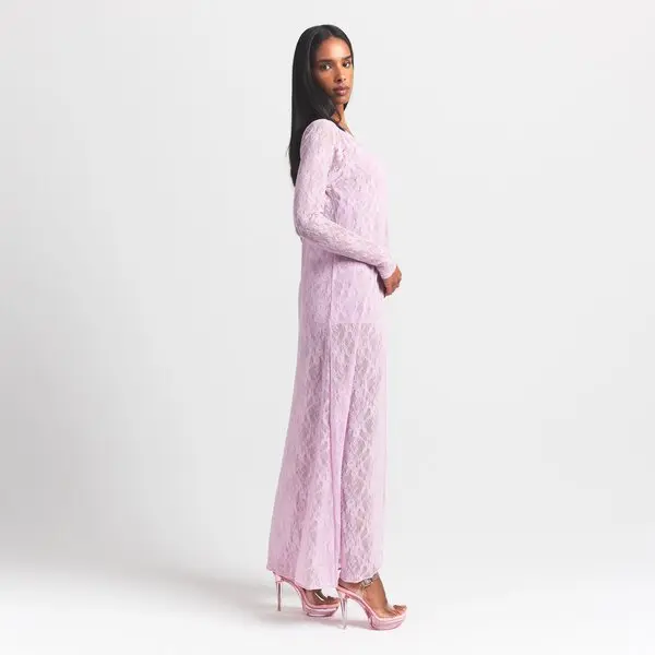 SKIMS Stretch Lace Long Robe - Baby Pink