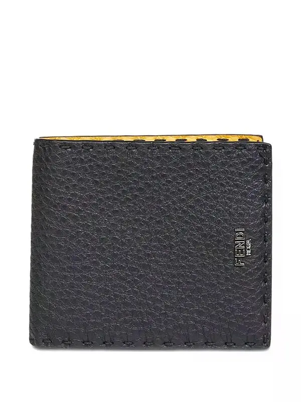 Fendi Roma Logo Stitched Leather Wallet - Black