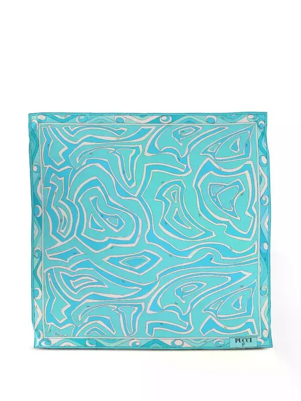 Emilio Pucci Abstract Pattern Silk Scarf - Blue