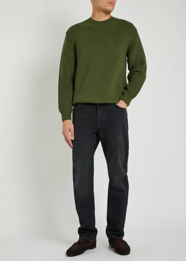 TOM FORD Ribbed Crew-neck Wool Jumper - Olive