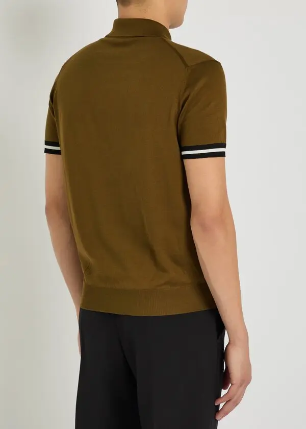 TOM FORD Striped-trim Cotton And Silk-blend Polo Shirt - Olive