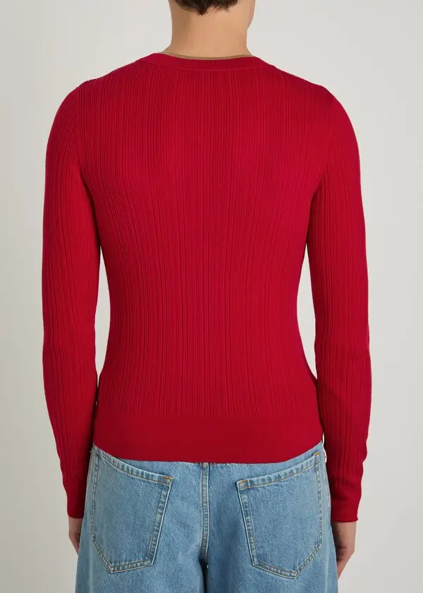 Dries Van Noten Motif Layered Round-neck Ribbed Wool Jumper